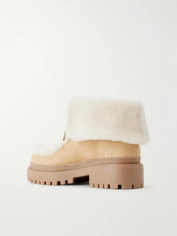 YVES SALOMON Brushed Shearling-trimmed Suede Ankle Boots