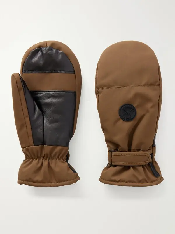 YVES SALOMON Logo-appliquéd Padded Leather-trimmed Shell Ski Mittens