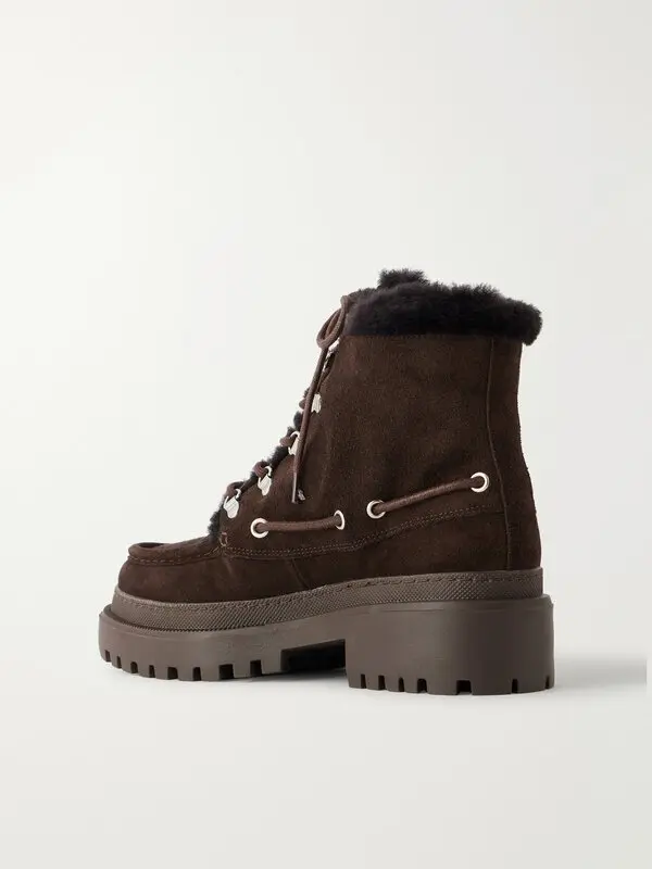 YVES SALOMON Eyelet-detailed Brushed Shearling-trimmed Suede Ankle Boots