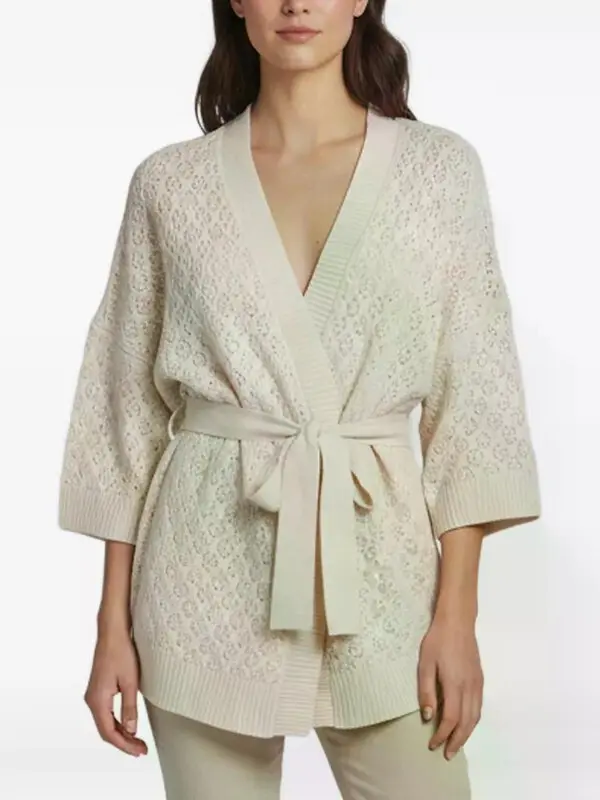 Carolina Herrera Open Knit Belted Cardigan - Neutrals