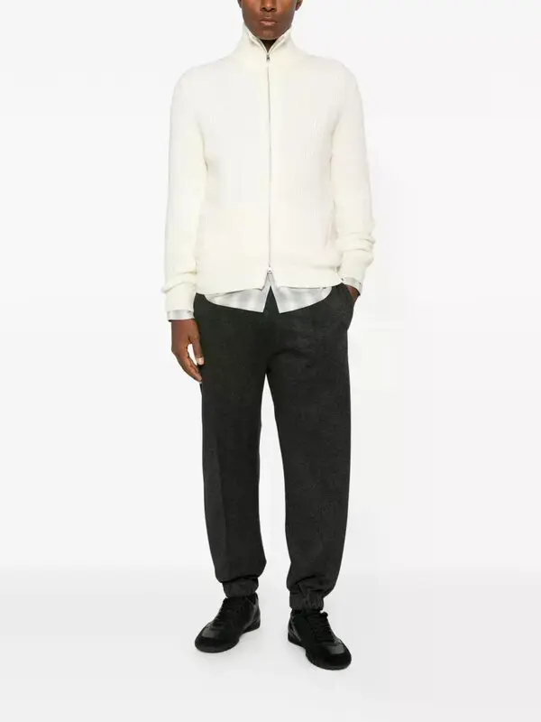 LUIGI GENTILE Ribbed-knit Zip-up Cardigan