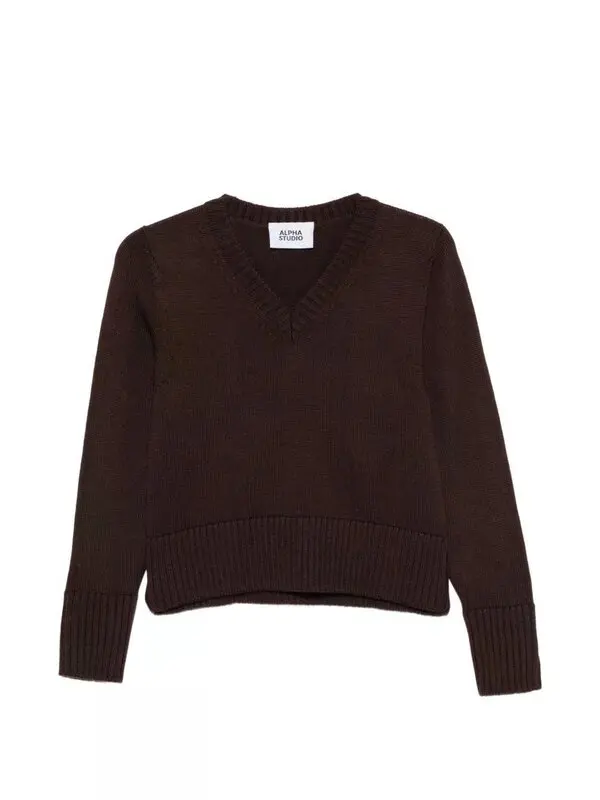 Alpha Studio V-neck Ribbed-trim Sweater