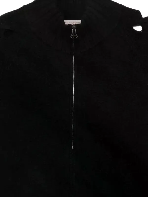 D.exterior Braided-sleeve Zip-up Sweater - Black