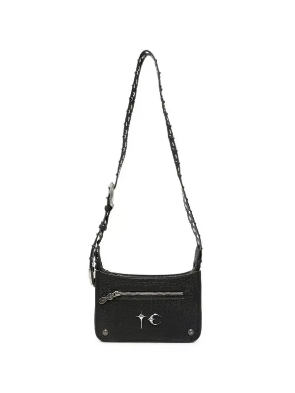 THUG CLUB Studded Leather Messenger Bag - Black