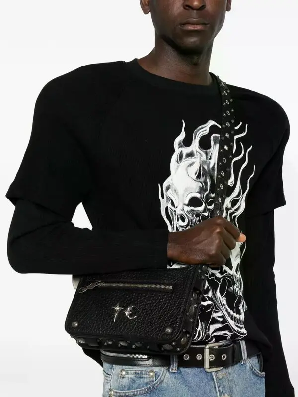 THUG CLUB Studded Leather Messenger Bag