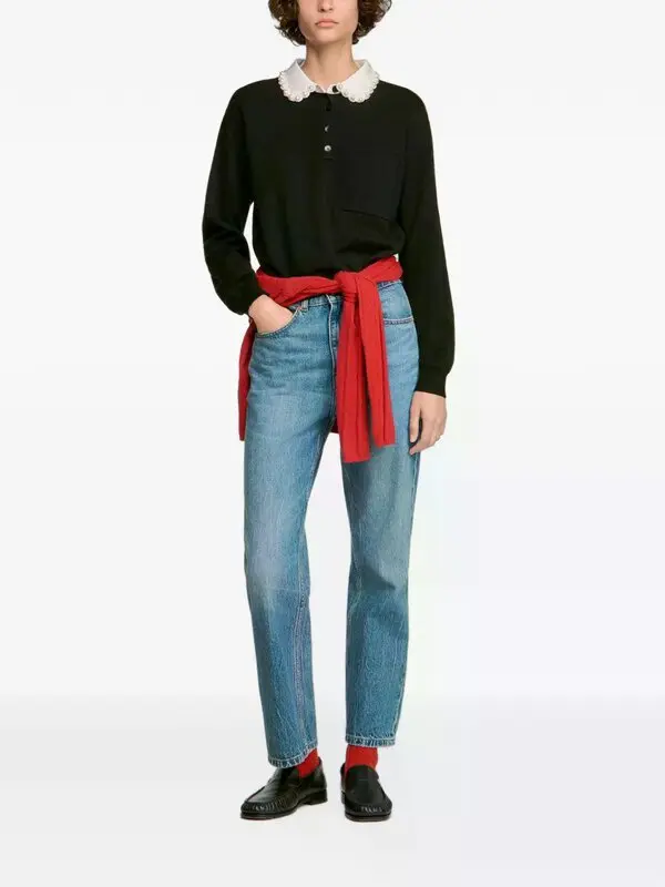 Sandro Faux-pearl Embellished Polo Top