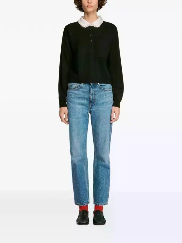 Sandro Faux-pearl Embellished Polo Top