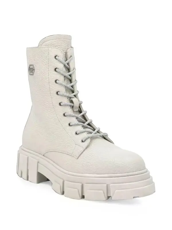 Philipp Plein Leather Boots Deer Print Laces Strass