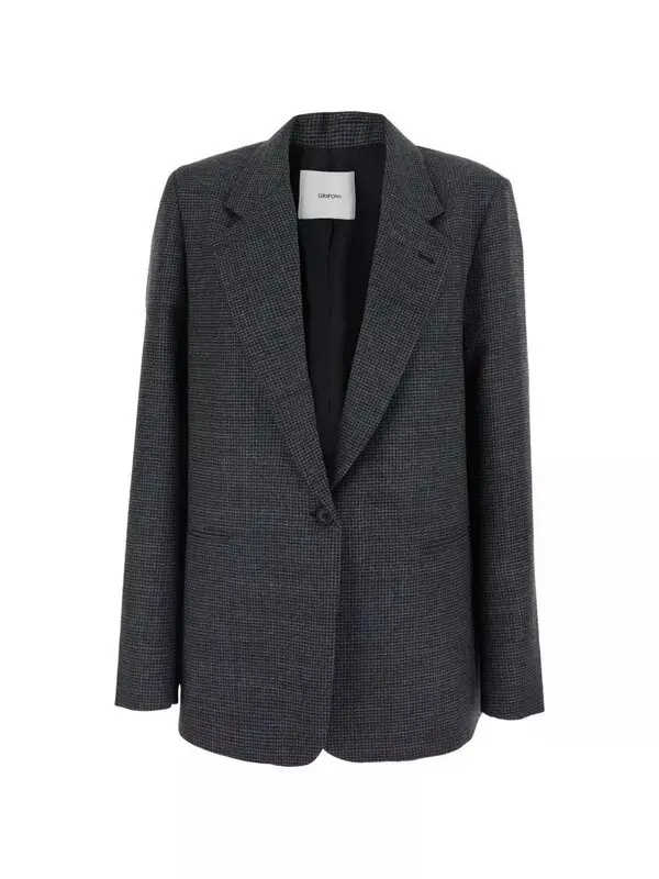 GRIFONI Houndstooth-pattern Wool Single-breasted Blazer