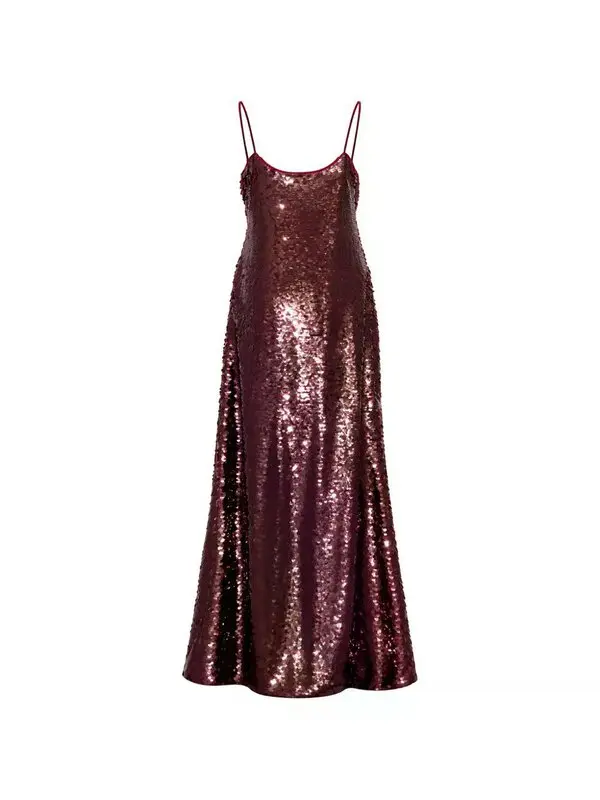 Alberta Ferretti Sequin-embellished Spaghetti-strap Maxi Dress - Red