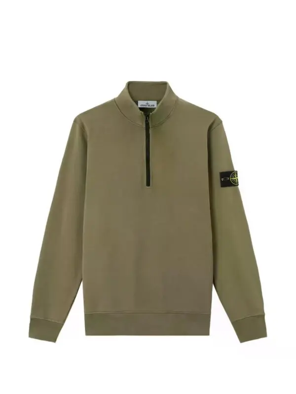 Stone Island 6100070 Organic Cotton Fleece Regular-fit Half-zipper Sweatshirt - Green