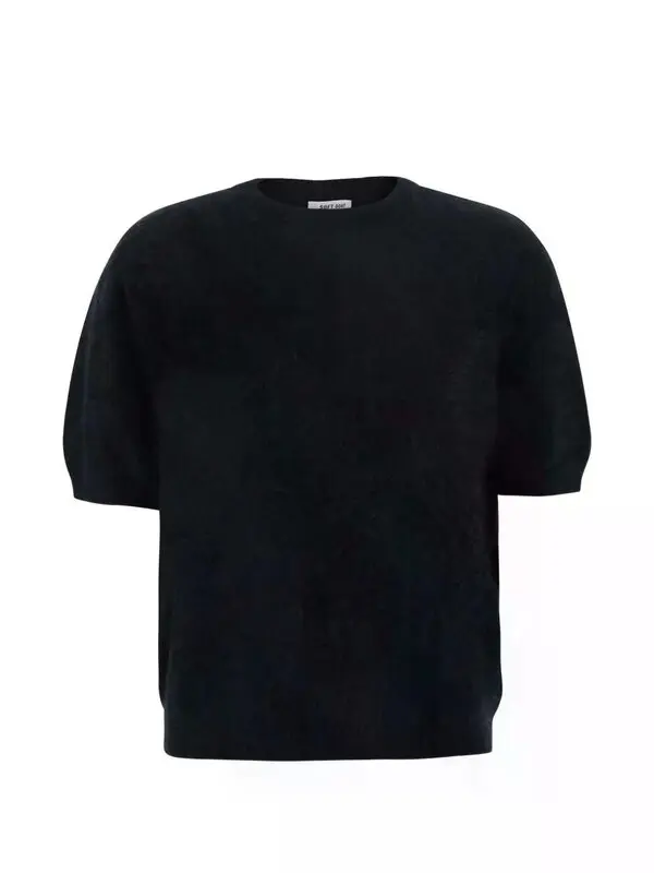 Soft Goat Brushed-knit Short-sleeve Cashmere Sweater - Black