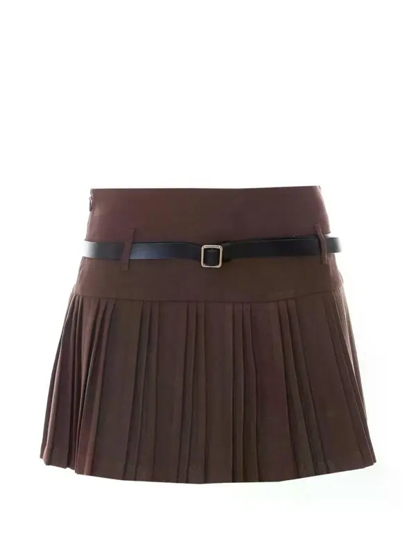 ELEH Belted Pleated Mini Skirt - Brown