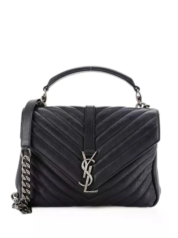 Saint Laurent Classic Monogram College Bag Matelasse Chevron Leather Medium Crossbody Bag - Black