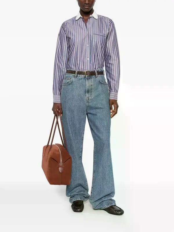 FORTE_FORTE Stripe-print Club-collar Shirt