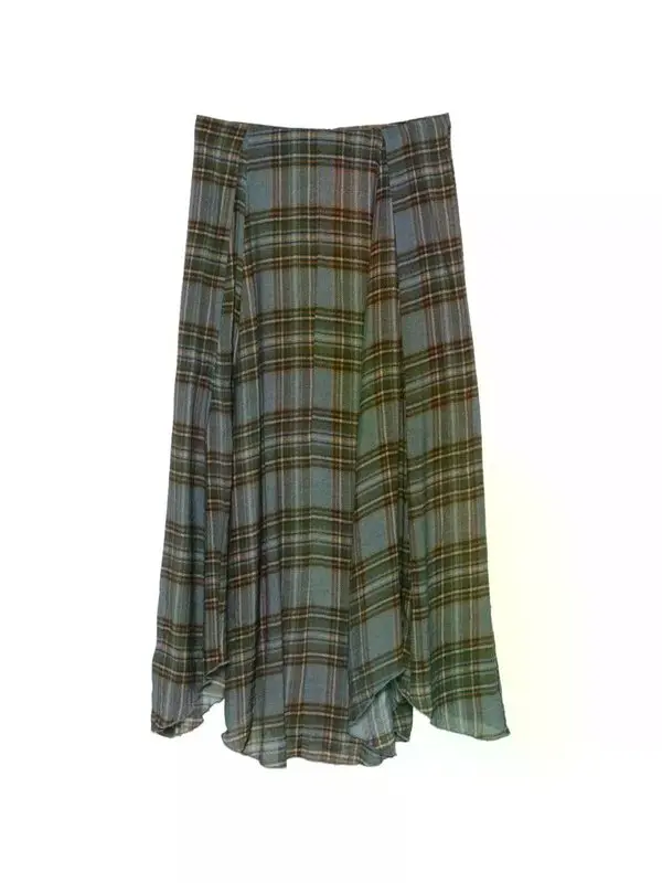 YERSE Check-print Handkerchief-hem Midi Skirt