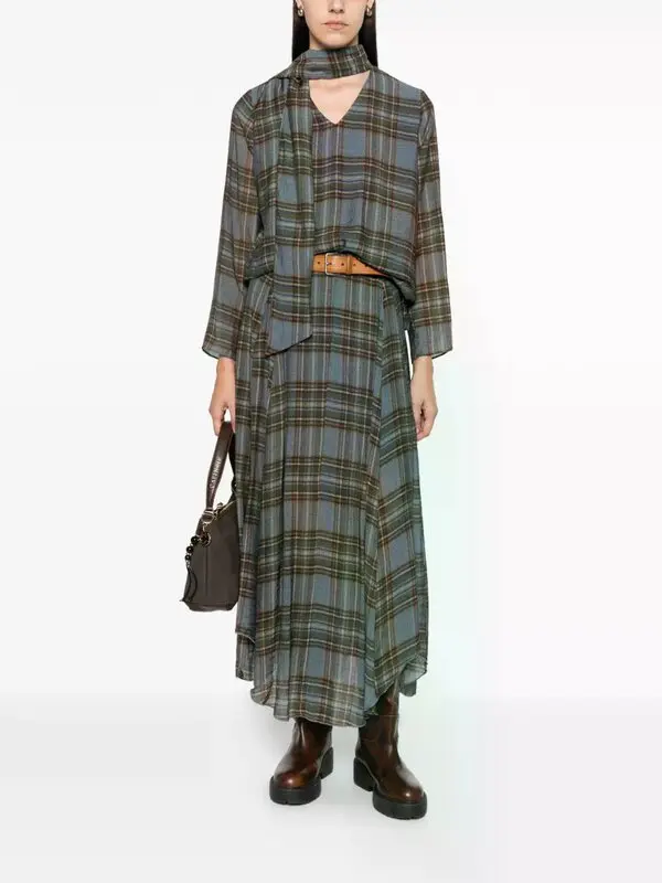 YERSE Check-print Handkerchief-hem Midi Skirt