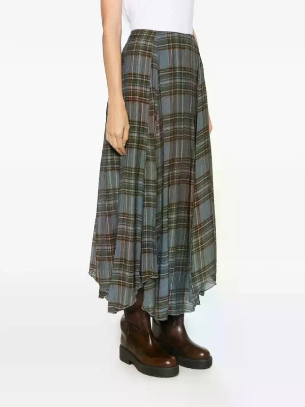 YERSE Check-print Handkerchief-hem Midi Skirt