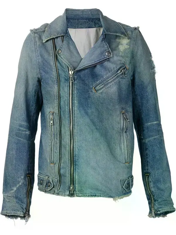 Balmain Destroyed Denim Biker Jacket