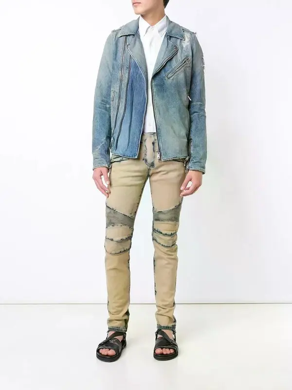 Balmain Destroyed Denim Biker Jacket