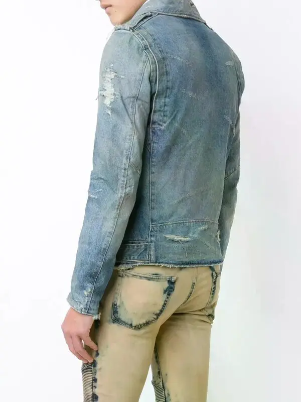 Balmain Destroyed Denim Biker Jacket