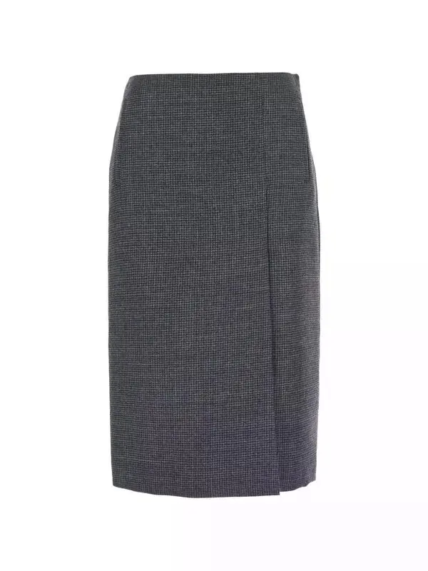 GRIFONI Houndstooth Wool Midi Skirt - Grey