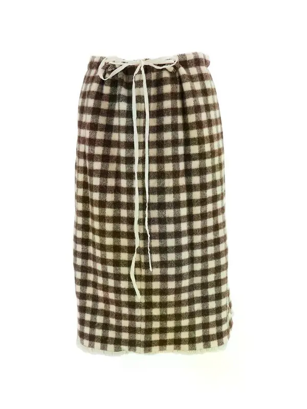 DANIELA GREGIS Gingham Drawstring Midi Skirt - Brown