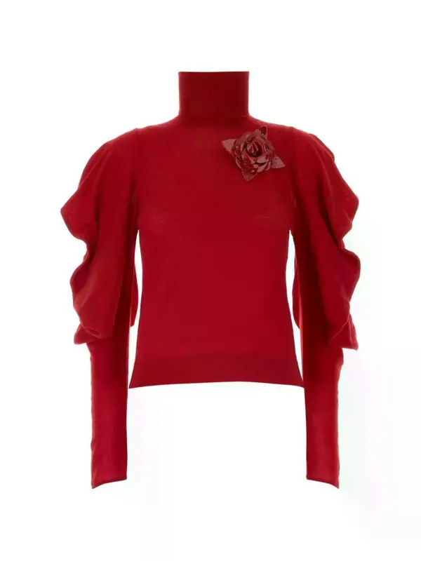 Blumarine Rose-detail Ruffled-sleeve Sweater - Red