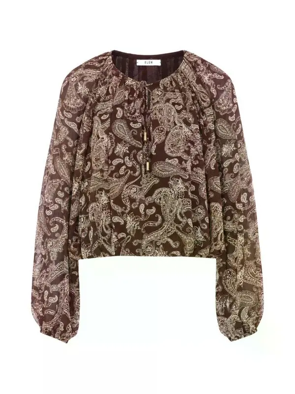 ELEH Paisley-print Drawstring-neck Blouse