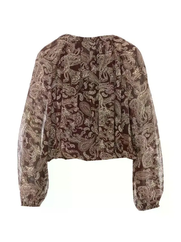 ELEH Paisley-print Drawstring-neck Blouse