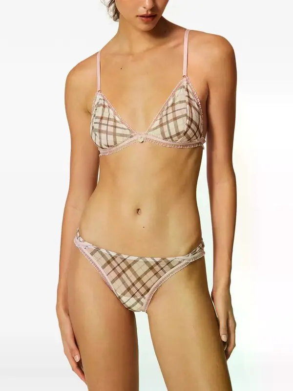 TWINSET Charmeuse Brazilian Brief With Check Print
