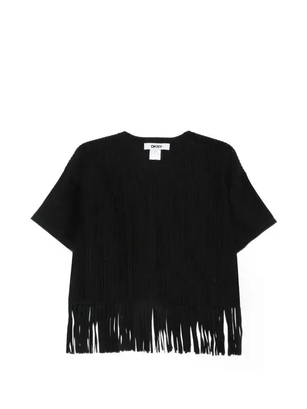 Dkny Fringe-trim Ribbed Sweater - Black