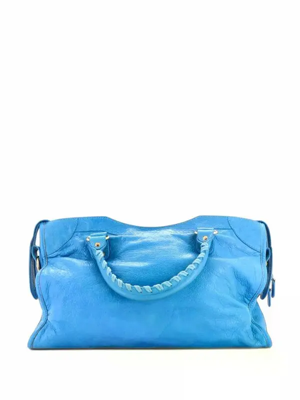 Balenciaga City Giant Studs Bag Leather Medium Satchel - Blue