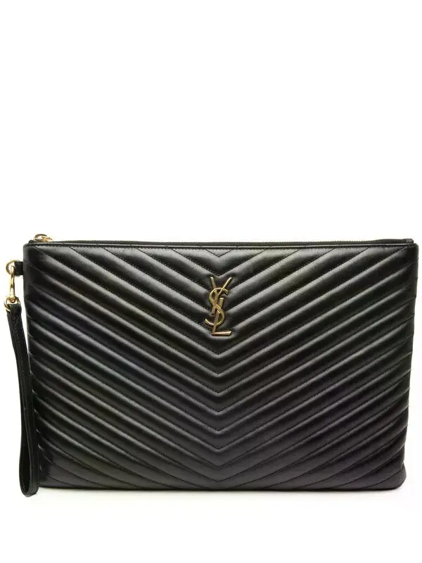 Saint Laurent 2019 Chevron Leather Monogram Document Holder Clutch Bag