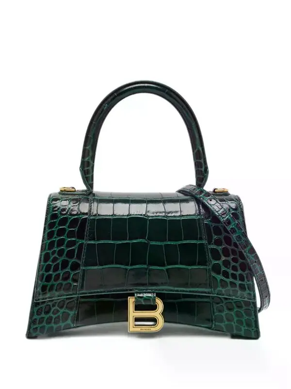 Balenciaga 2019 Hourglass Croc-embossed Tote Bag - Green