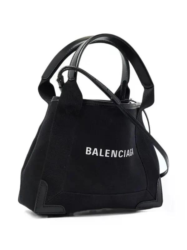 Balenciaga Xs Navy Cabas Leather-trim Tote Bag - Black