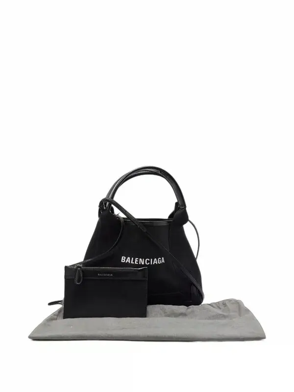 Balenciaga Xs Navy Cabas Leather-trim Tote Bag - Black
