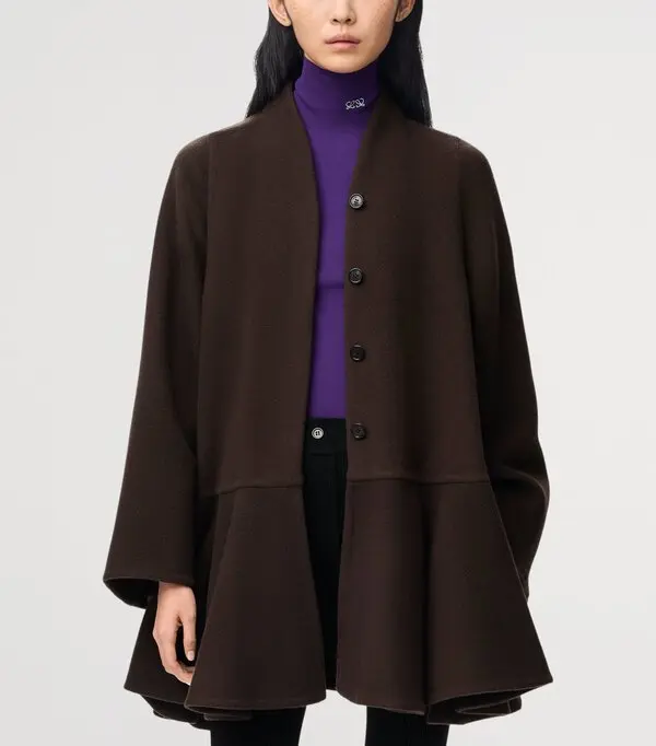 Loewe Wool-cashmere Peplum Coat - Brown