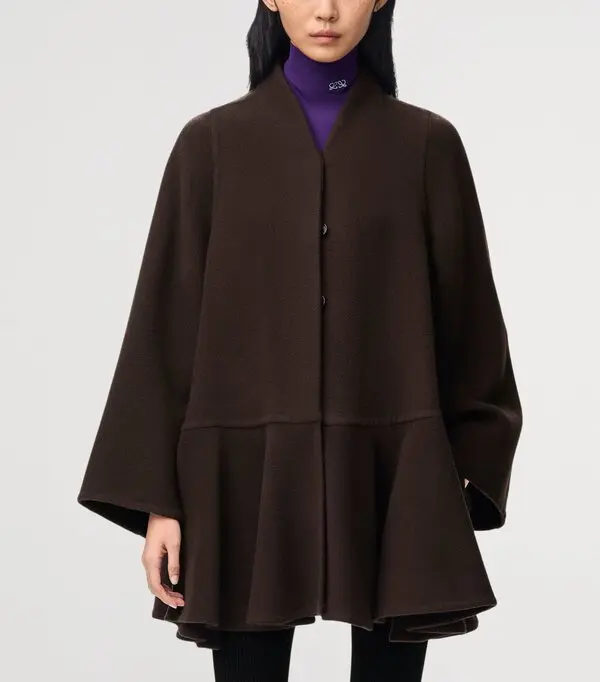 Loewe Wool-cashmere Peplum Coat - Brown
