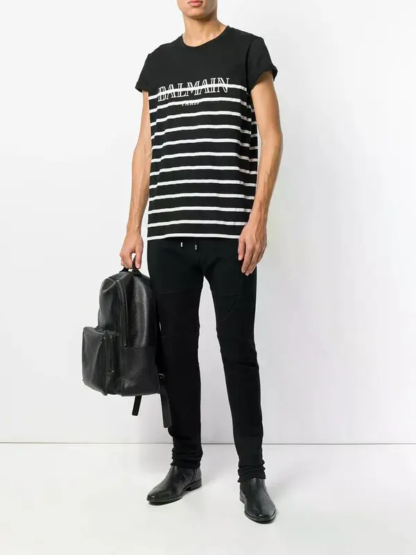 Balmain Logo Print Striped T-shirt