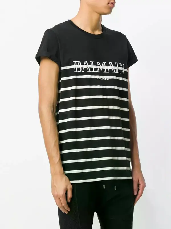 Balmain Logo Print Striped T-shirt
