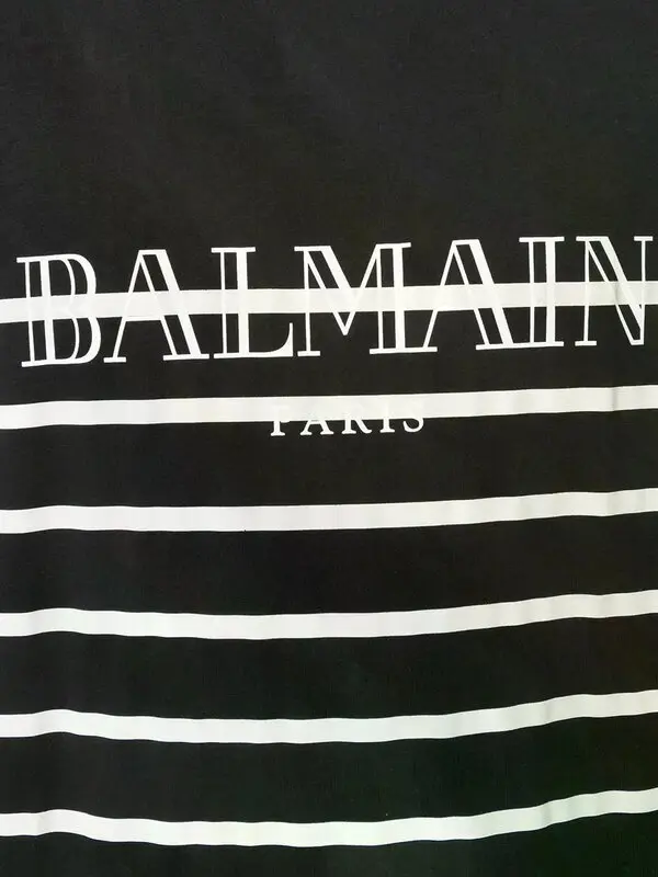Balmain Logo Print Striped T-shirt
