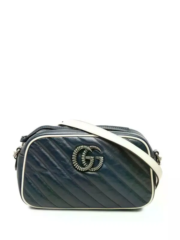 Gucci 2016-2026 Small Gg Marmont Matelasse Diagonal Calfskin Torchon Crossbody Bag - Blue
