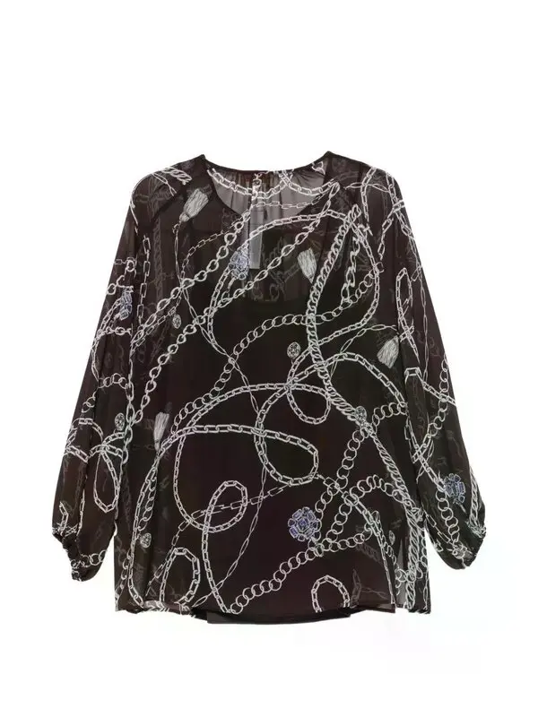 Marina Rinaldi Mrsbautta Chain-print Sheer-finish Shirt - Brown