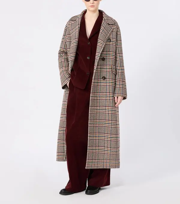 Max Mara Virgin Wool Check Trench Coat