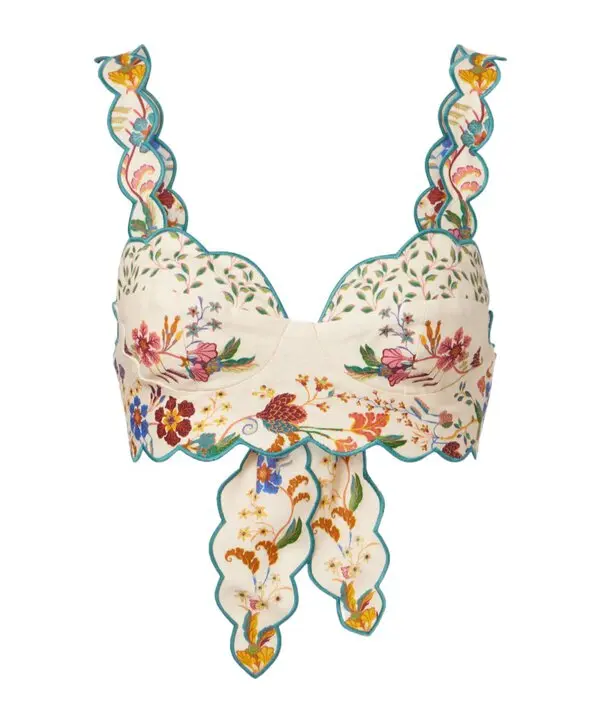 Farm Rio Floral Ruffled Linen Crop Top