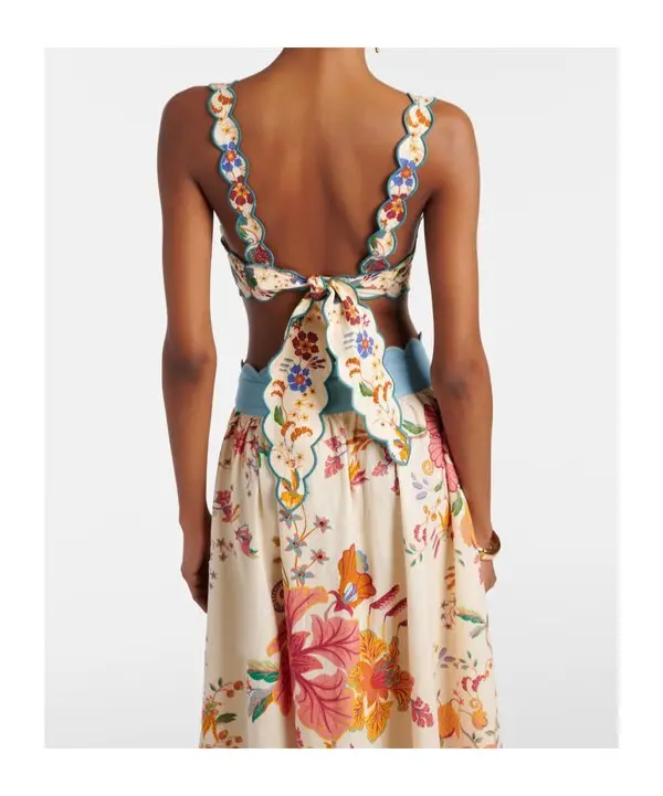 Farm Rio Floral Ruffled Linen Crop Top