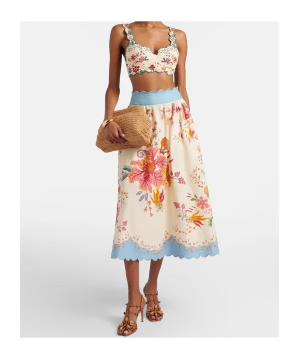 Farm Rio Floral Ruffled Linen Crop Top
