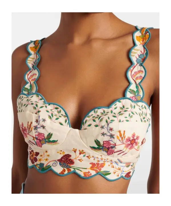 Farm Rio Floral Ruffled Linen Crop Top