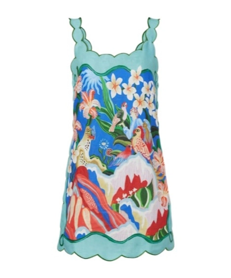 Farm Rio Garden Printed Scalloped Linen Minidress